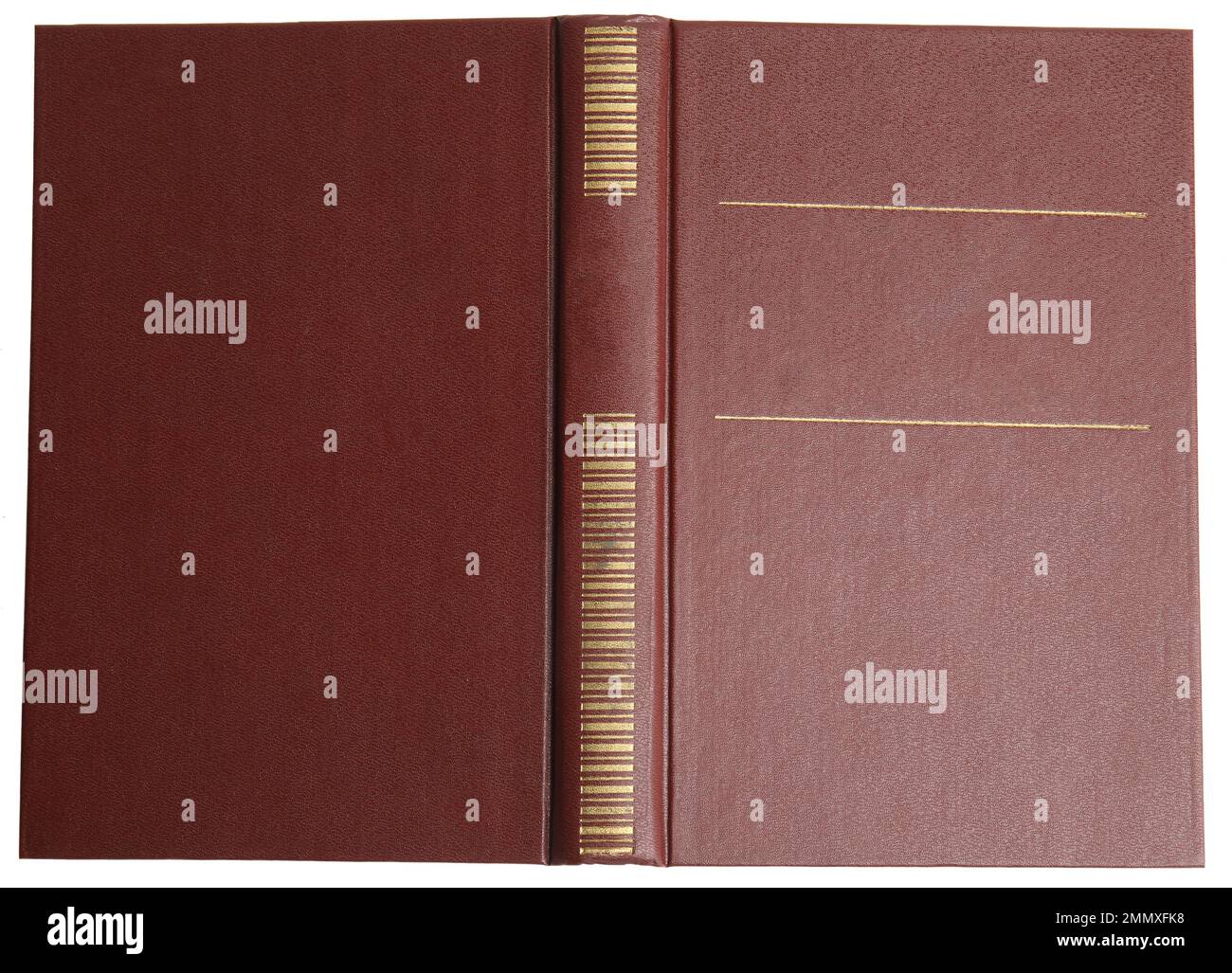 Open old book with vintage brown cover isolated on white, top view ...