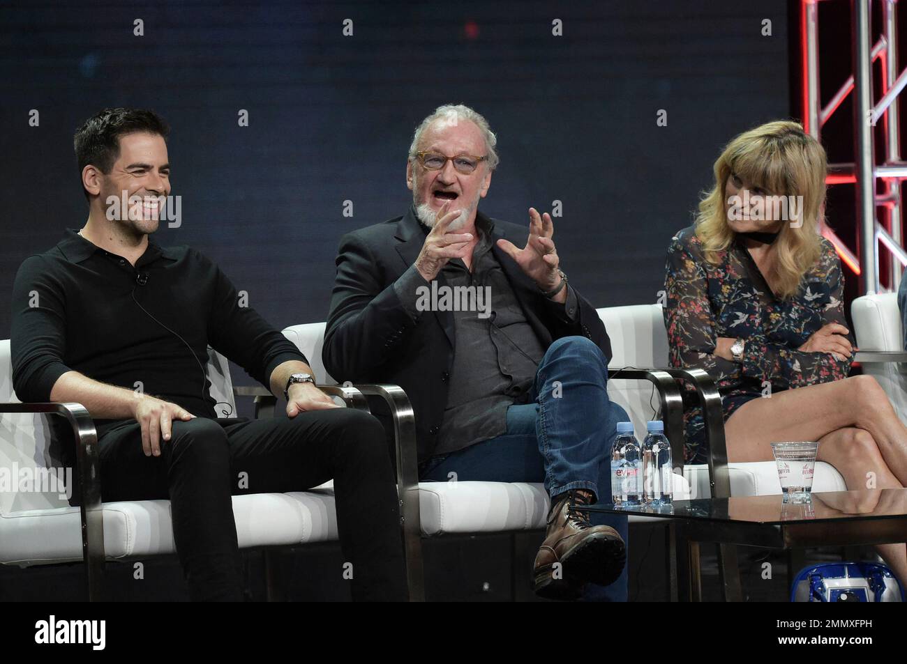 Eli Roth, from left, Robert Englund and Catherine Hardwicke participate ...