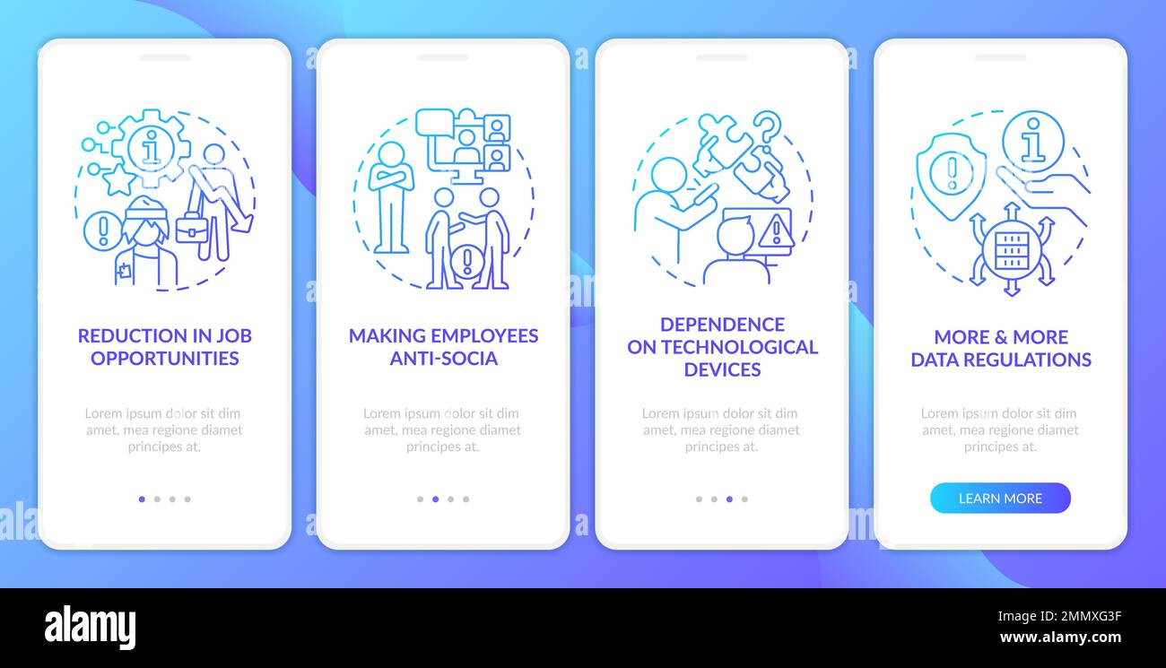 Ict In Business Disadvantages Blue Gradient Onboarding Mobile App