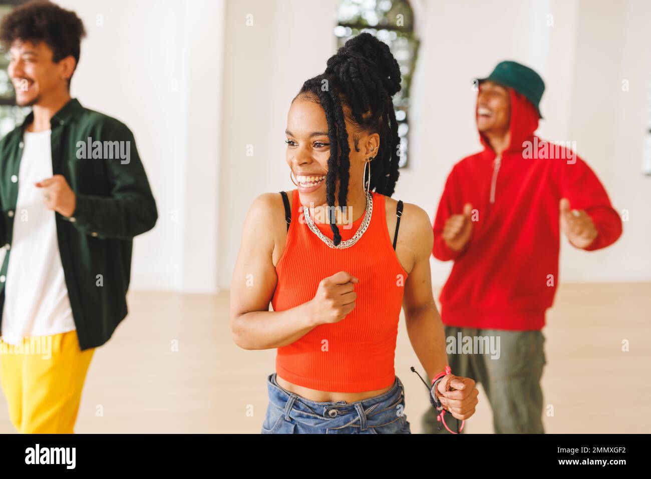 Image of low section of group of group of diverse female and male hip ...