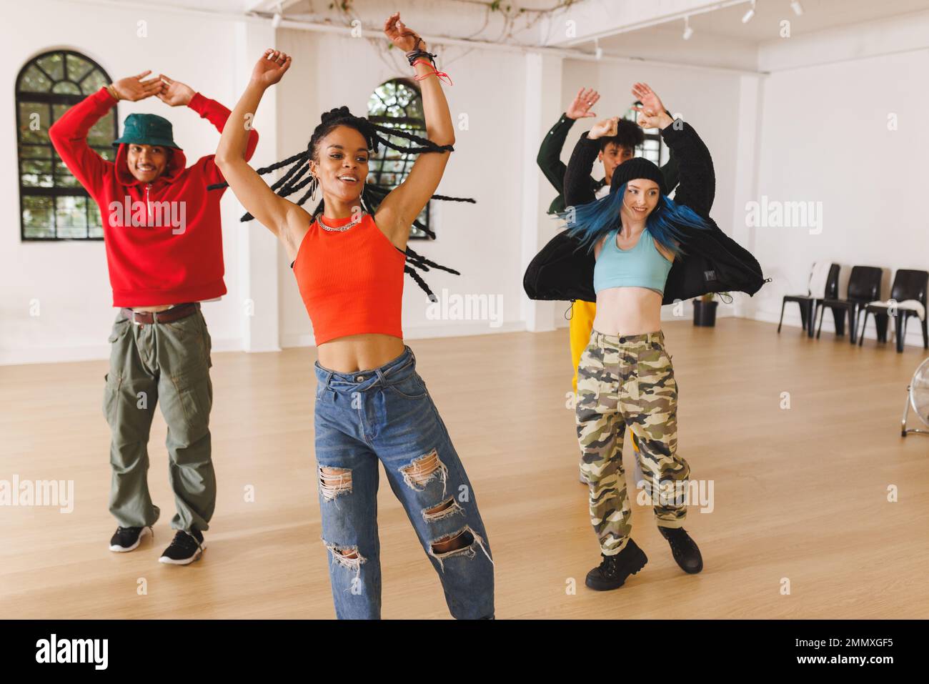 Image of group of group of diverse female and male hip hop dancers ...