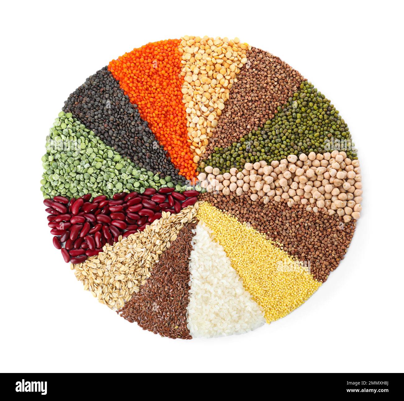 Different grains and cereals on white background, top view Stock Photo ...