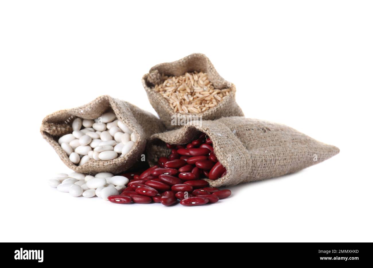 Different types of legumes on white background. Organic grains Stock ...