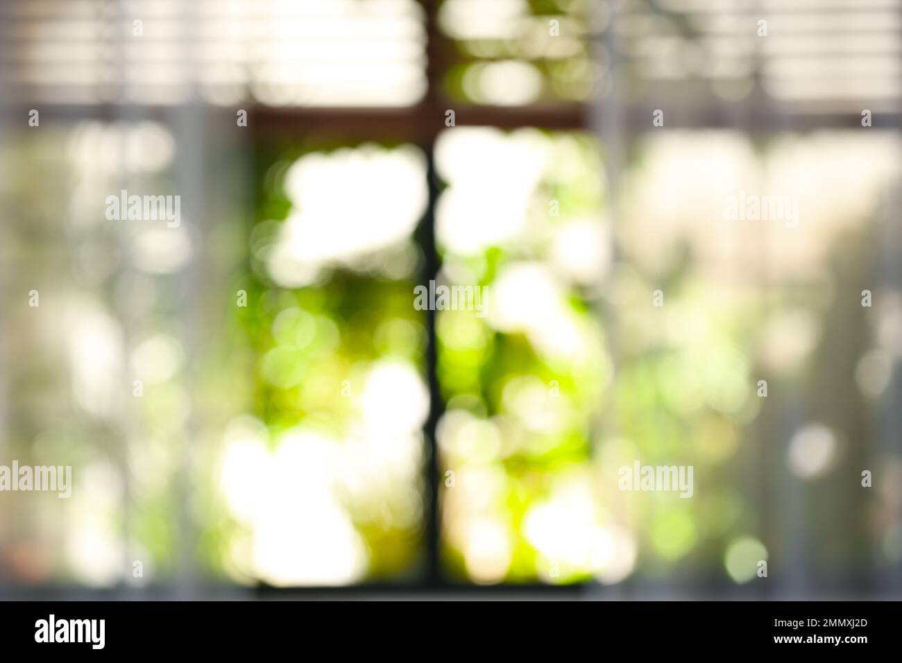 Blurred view through window on garden in morning Stock Photo - Alamy