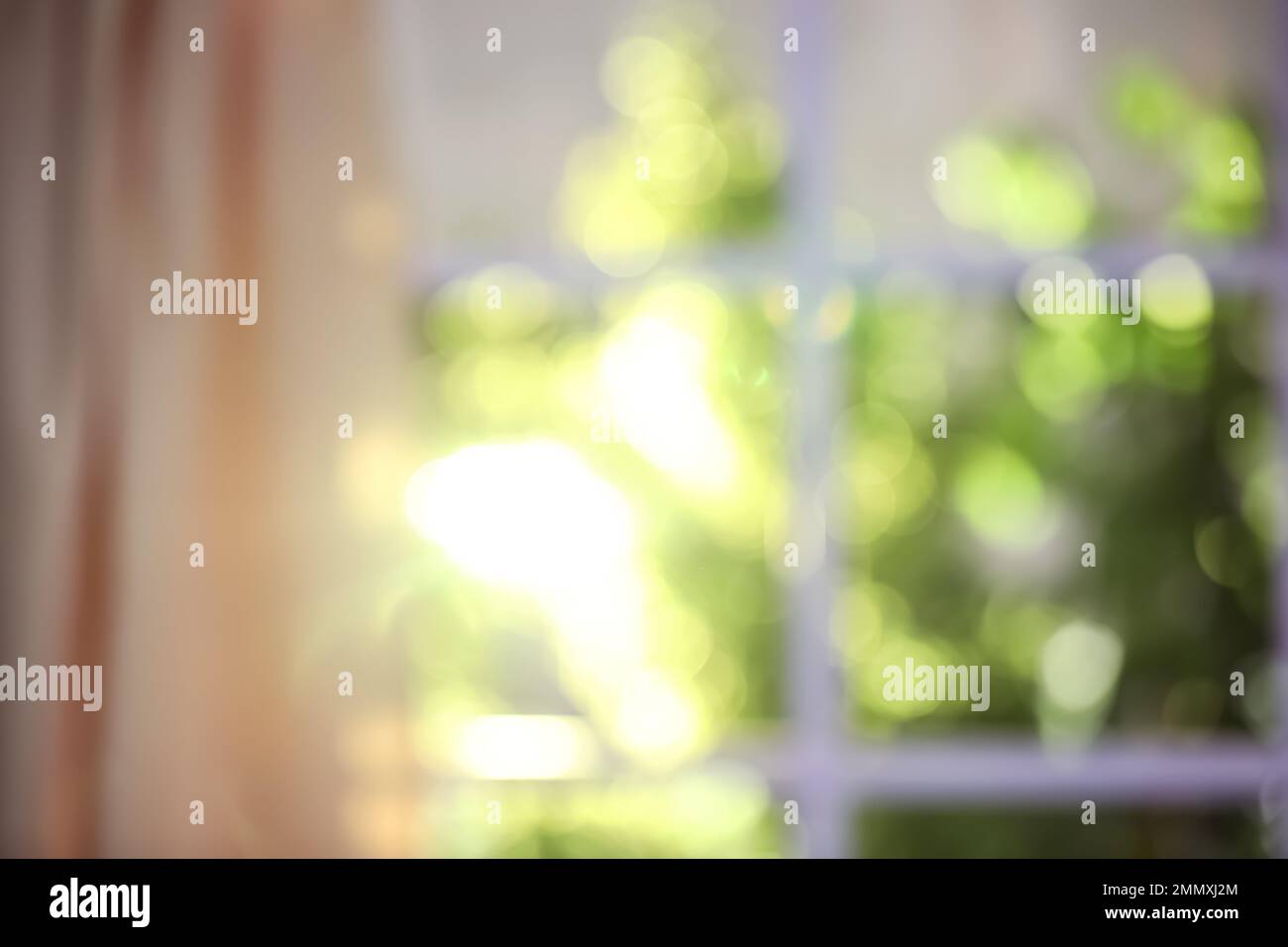 Blurred view through window on garden in morning Stock Photo - Alamy