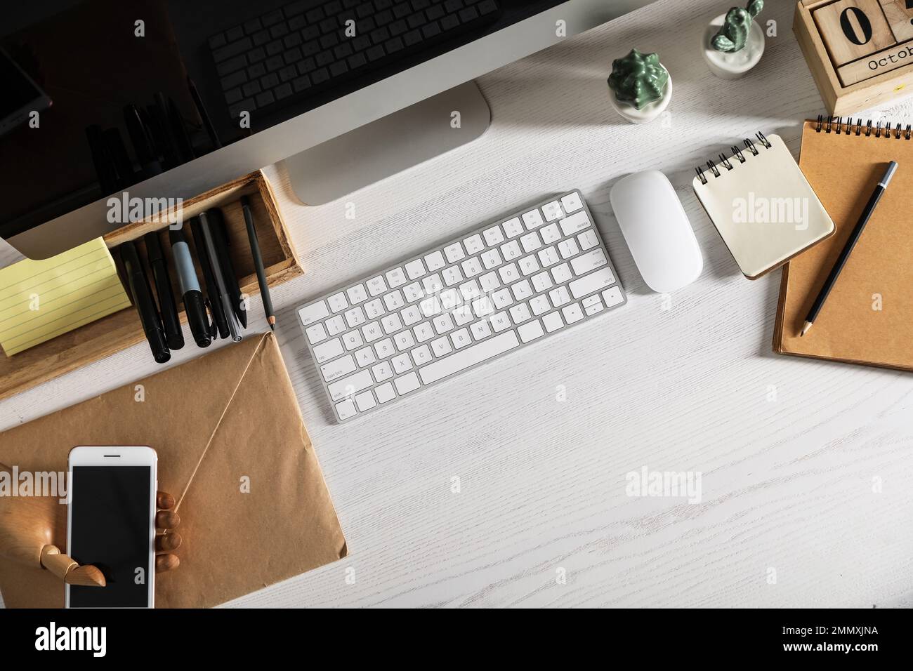 Designer's workplace with modern computer and stationery, flat lay ...