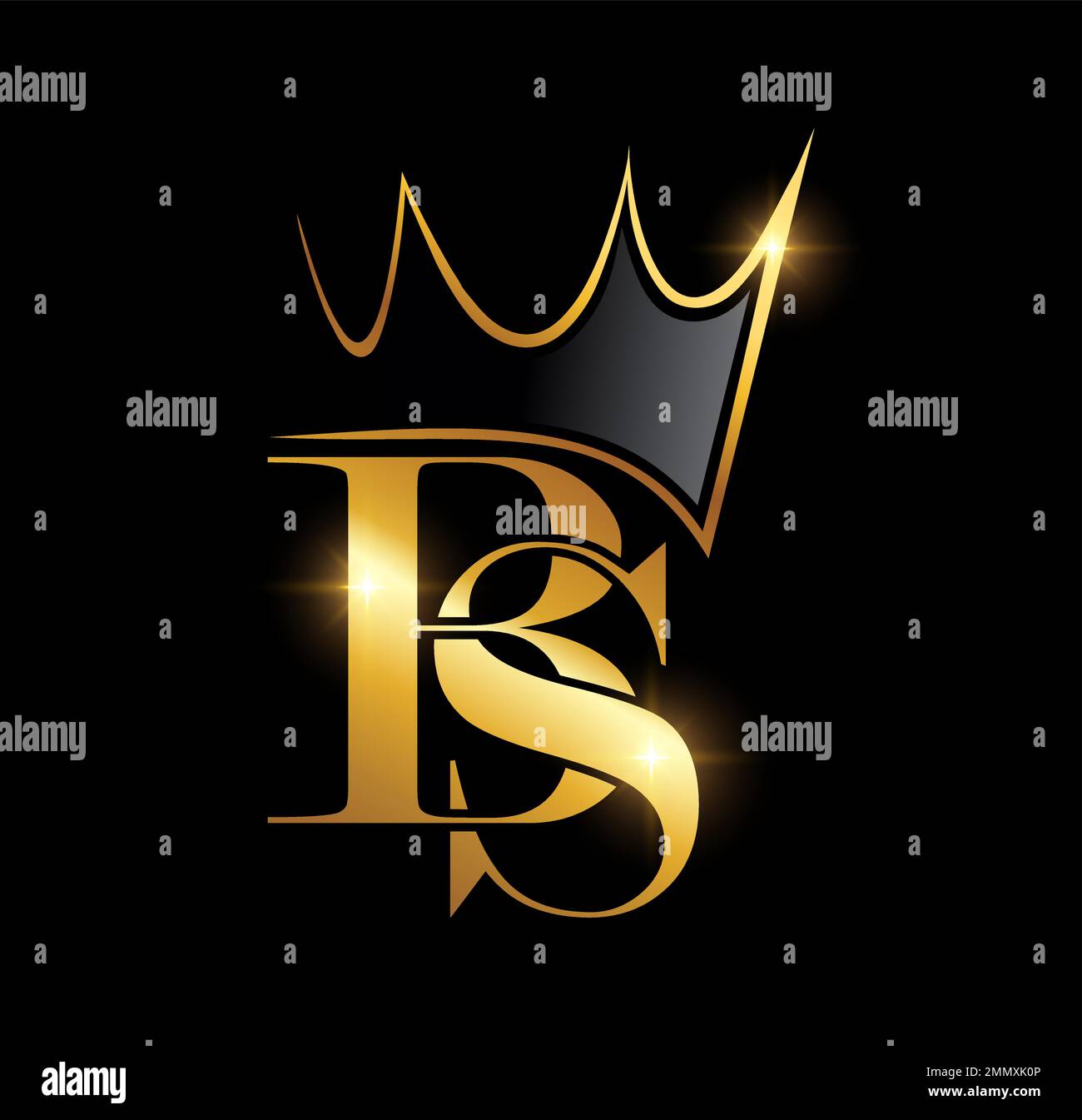 A vector Illustration in black background with gold shine effect of Gold Monogram Crown Logo ...