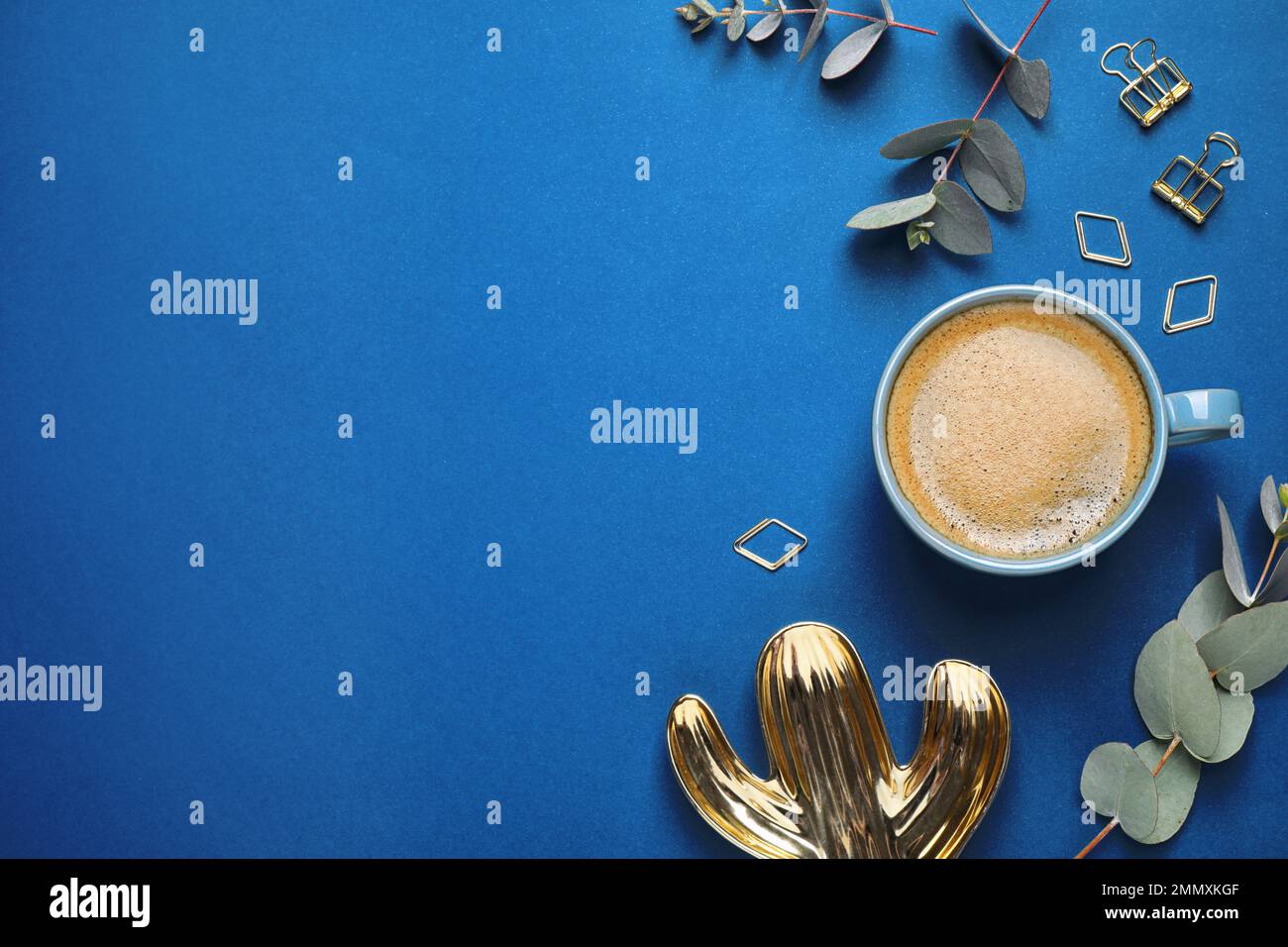 Flat lay composition inspired by color of the year 2020 (Classic blue ...