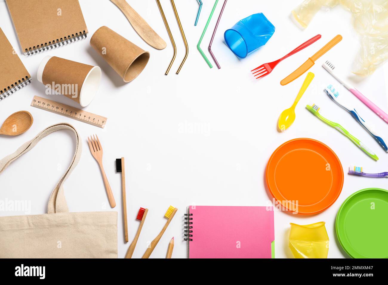 Household goods on white background, top view. Recycling concept Stock ...