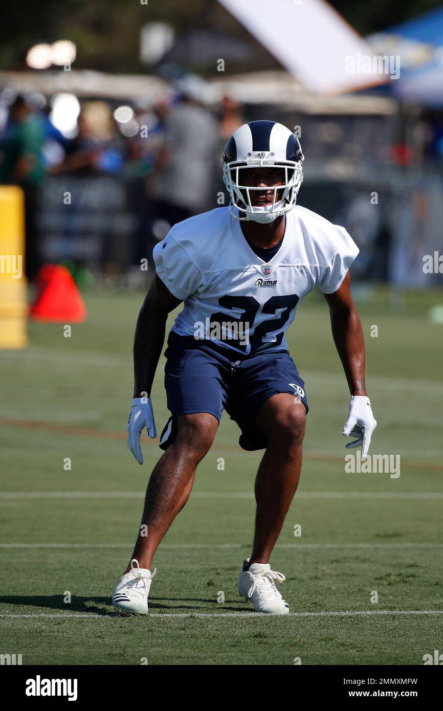 Los Angeles Rams cornerback Marcus Peters runs a drill during NFL ...