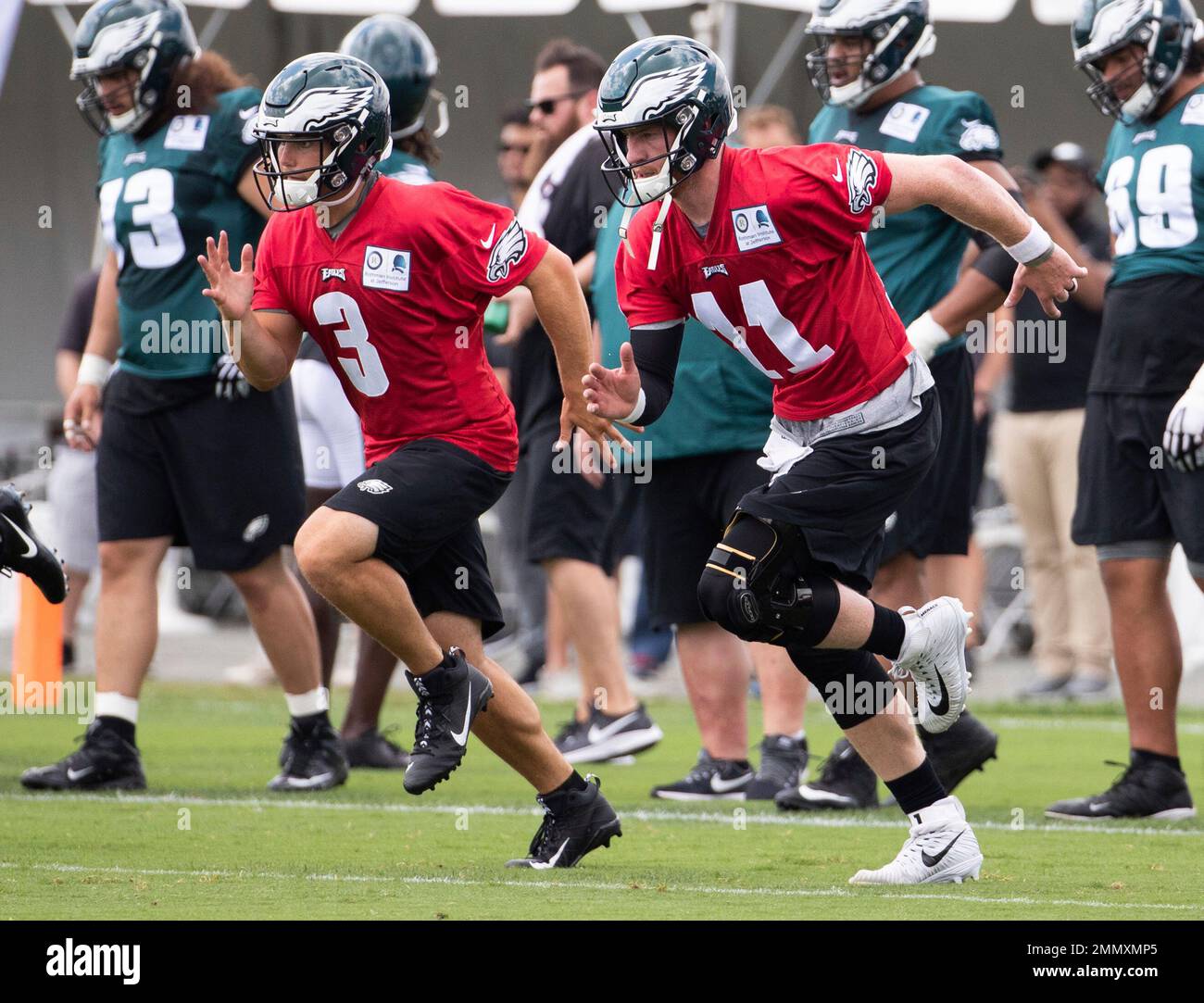 Philadelphia Eagles quarterback Carson Wentz (11) and quarterback Joe ...