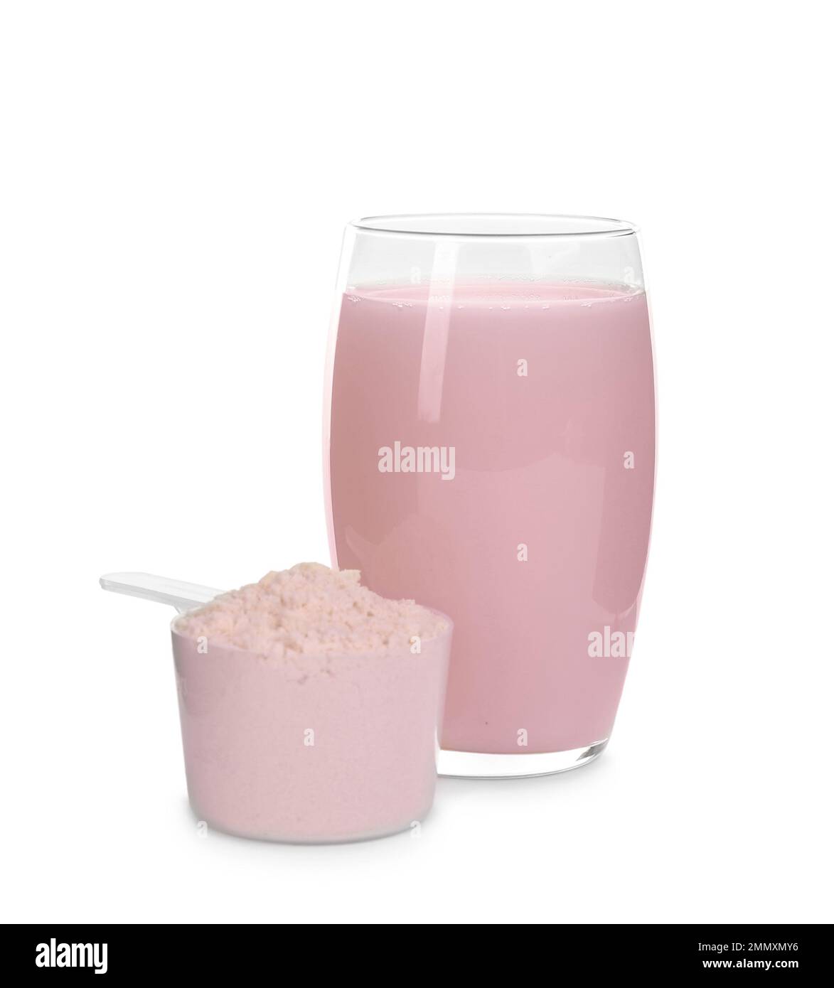 Protein shake and powder isolated on white Stock Photo - Alamy