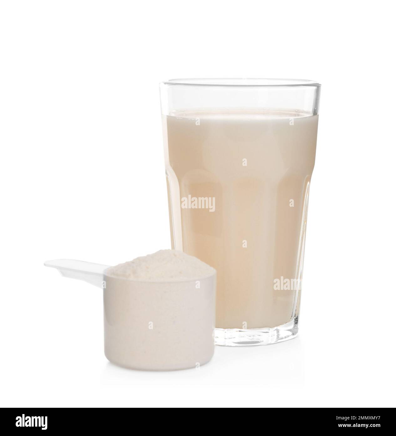 Protein shake and powder isolated on white Stock Photo - Alamy