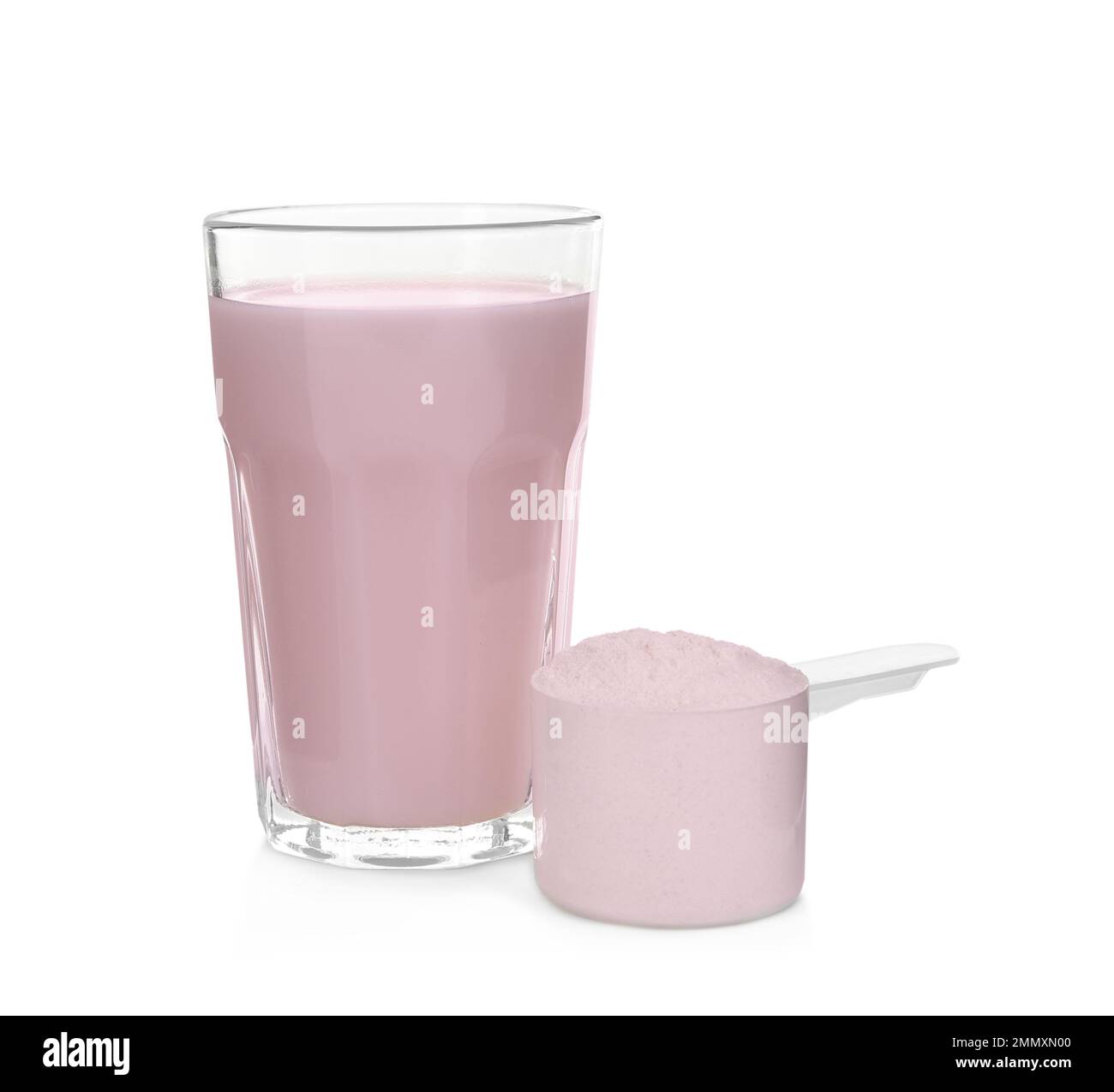 Protein shake and powder isolated on white Stock Photo - Alamy