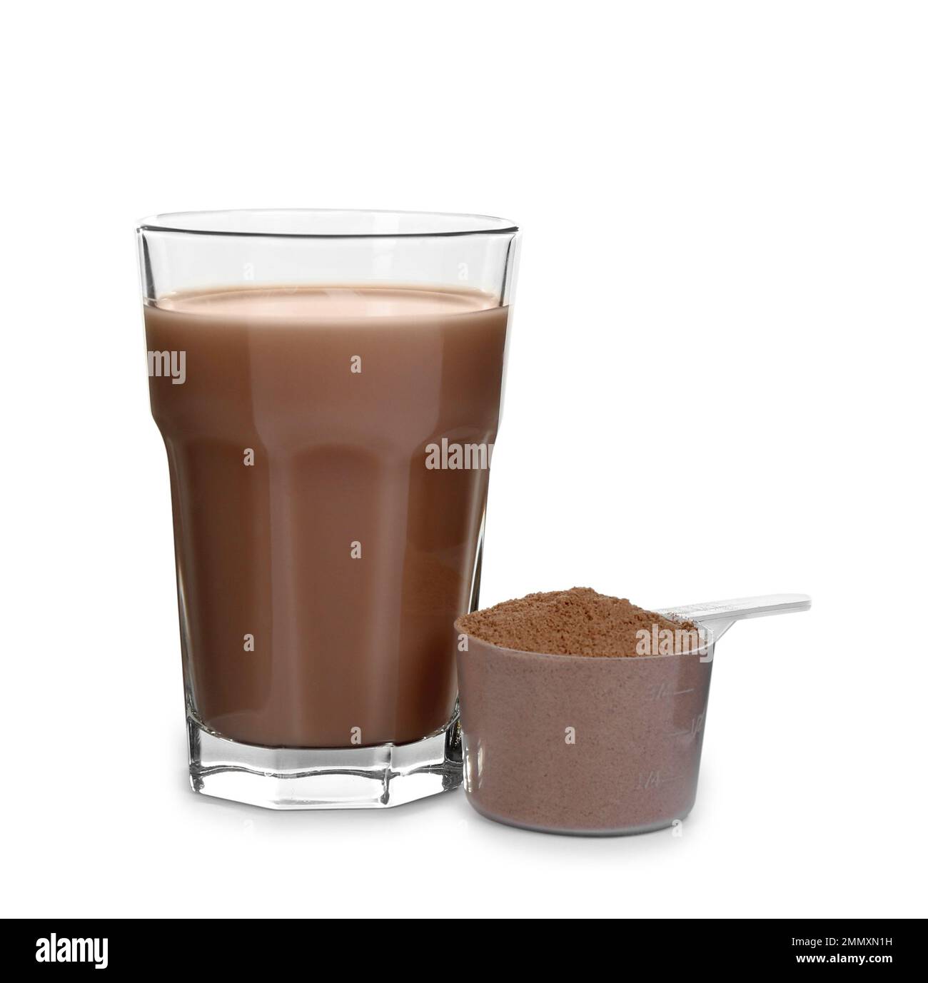 Protein shake and powder isolated on white Stock Photo - Alamy