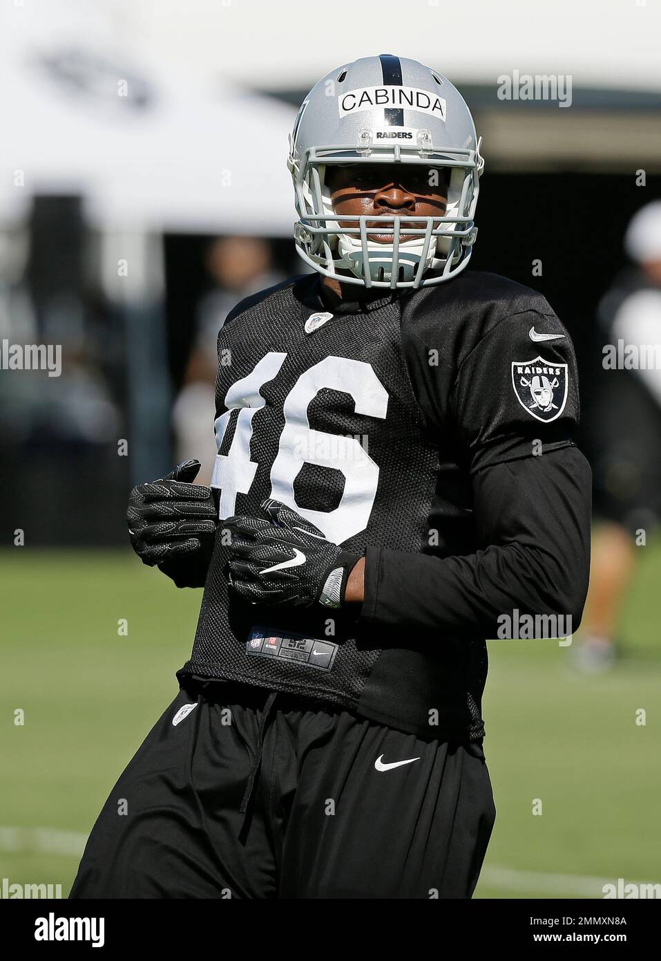 Oakland Raiders linebacker Jason Cabinda during NFL football practice ...