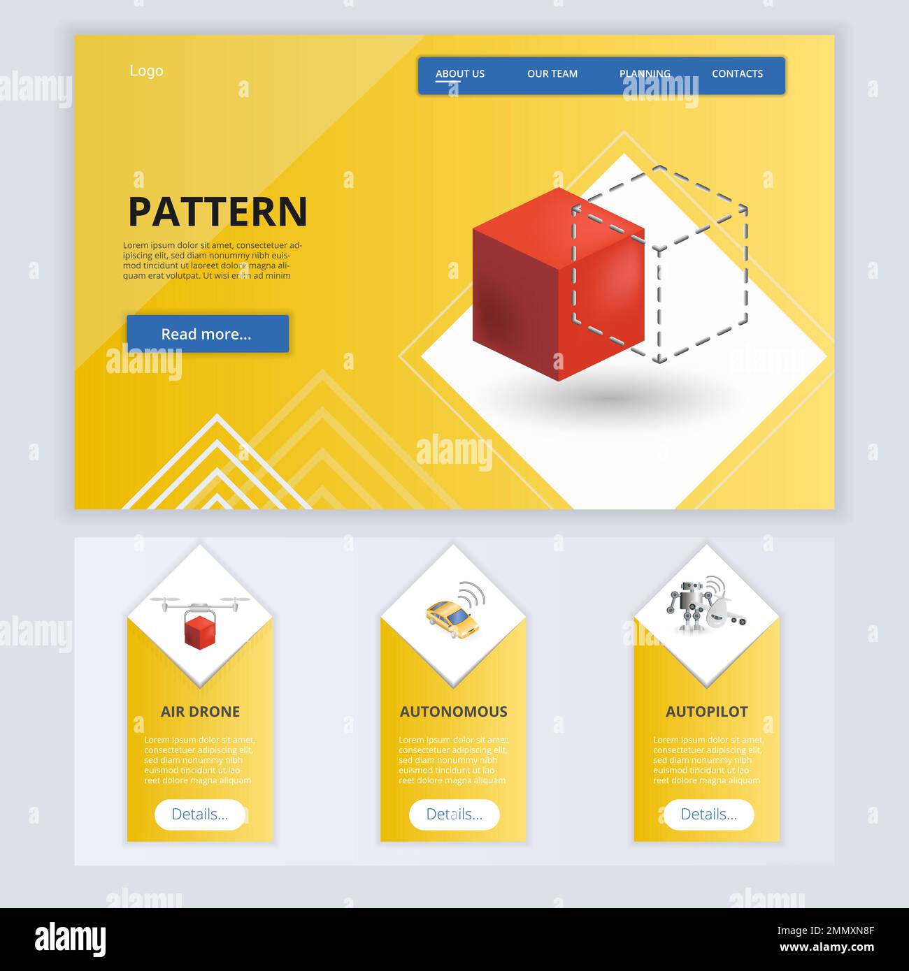 Pattern flat landing page website template. Air drone, autonomous ...