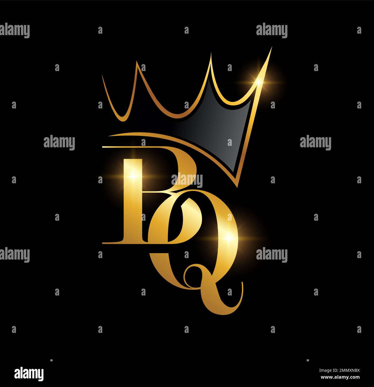 A vector Illustration in black background with gold shine effect of Gold Monogram Crown Logo ...