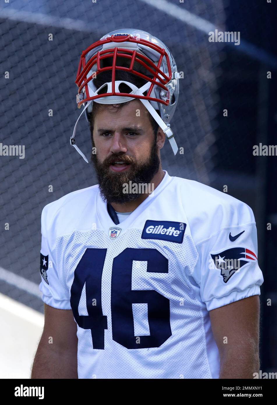 New England Patriots running back James Develin heads to the practice ...
