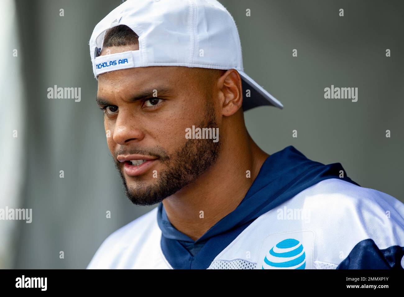 Dallas Cowboys quarterback Dak Prescott takes questions from the media ...