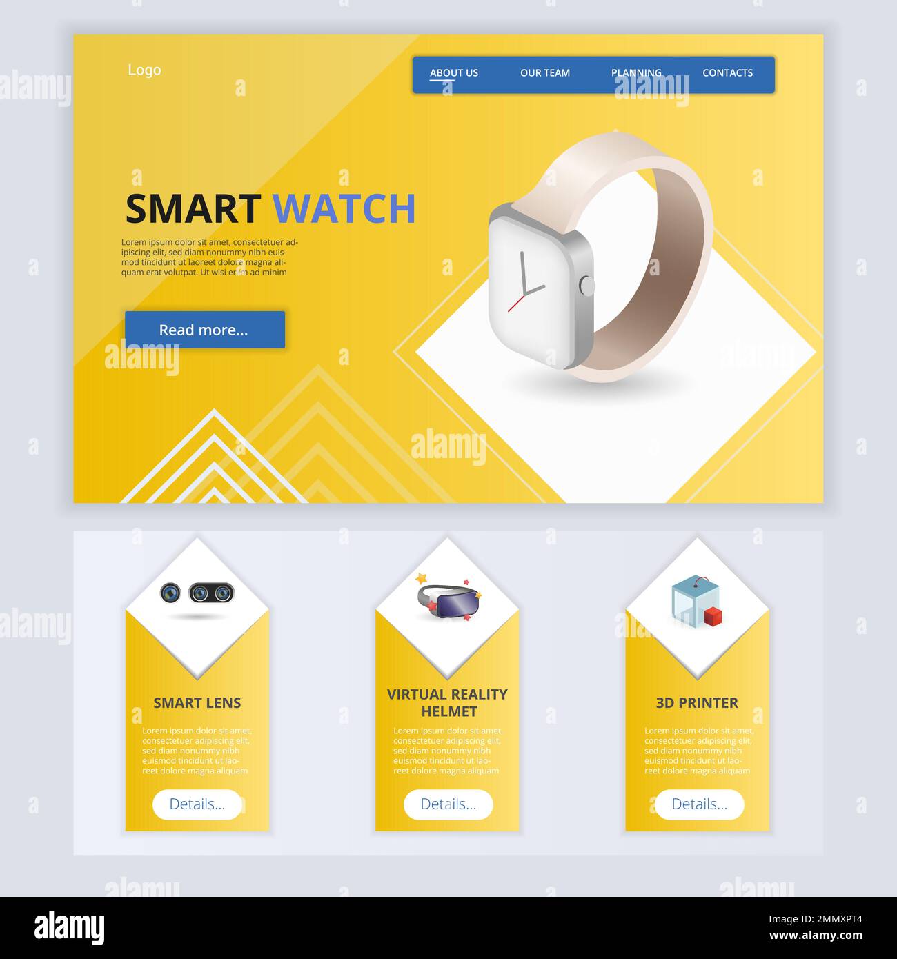 Smart watch flat landing page website template. Smart lens, virtual ...