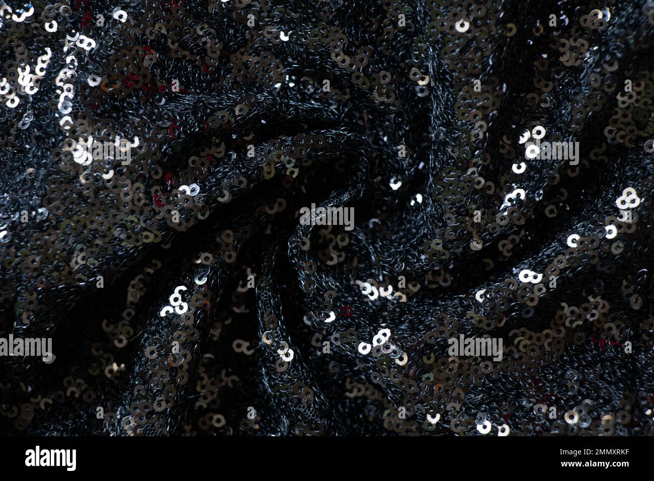 black wrinkled fabric with sequins as background fabric with sequins shiny, black background ...