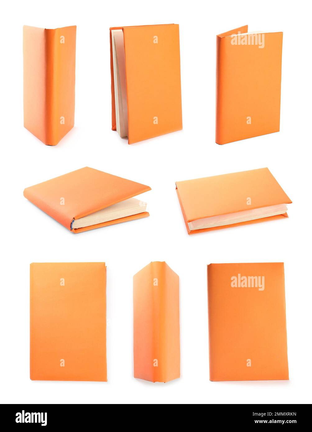 Set of orange cover books on white background Stock Photo - Alamy