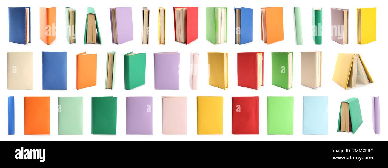 Set of colorful books on white background Stock Photo - Alamy