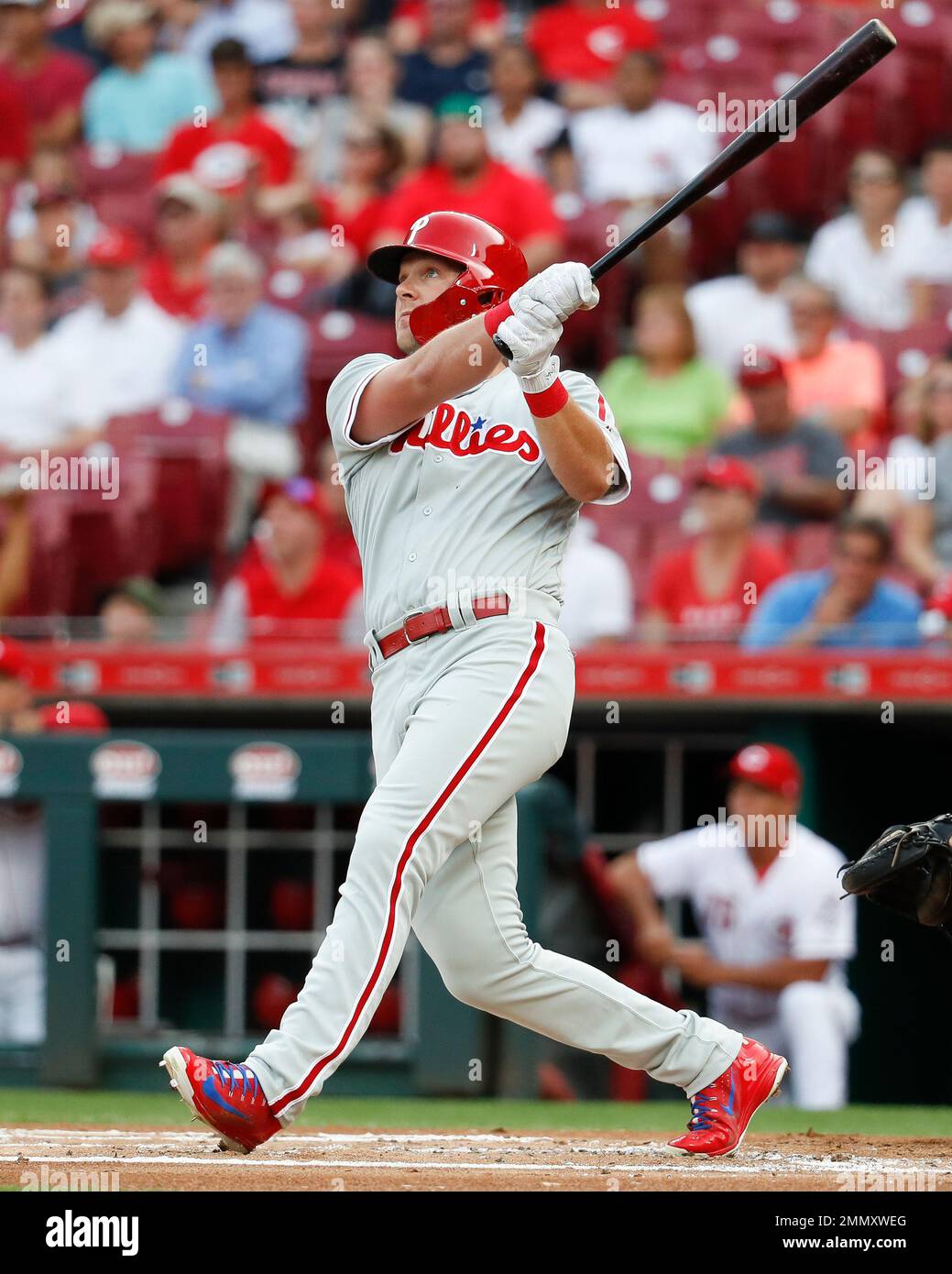 Philadelphia Phillies' Rhys Hoskins hits a solo home run off Cincinnati ...