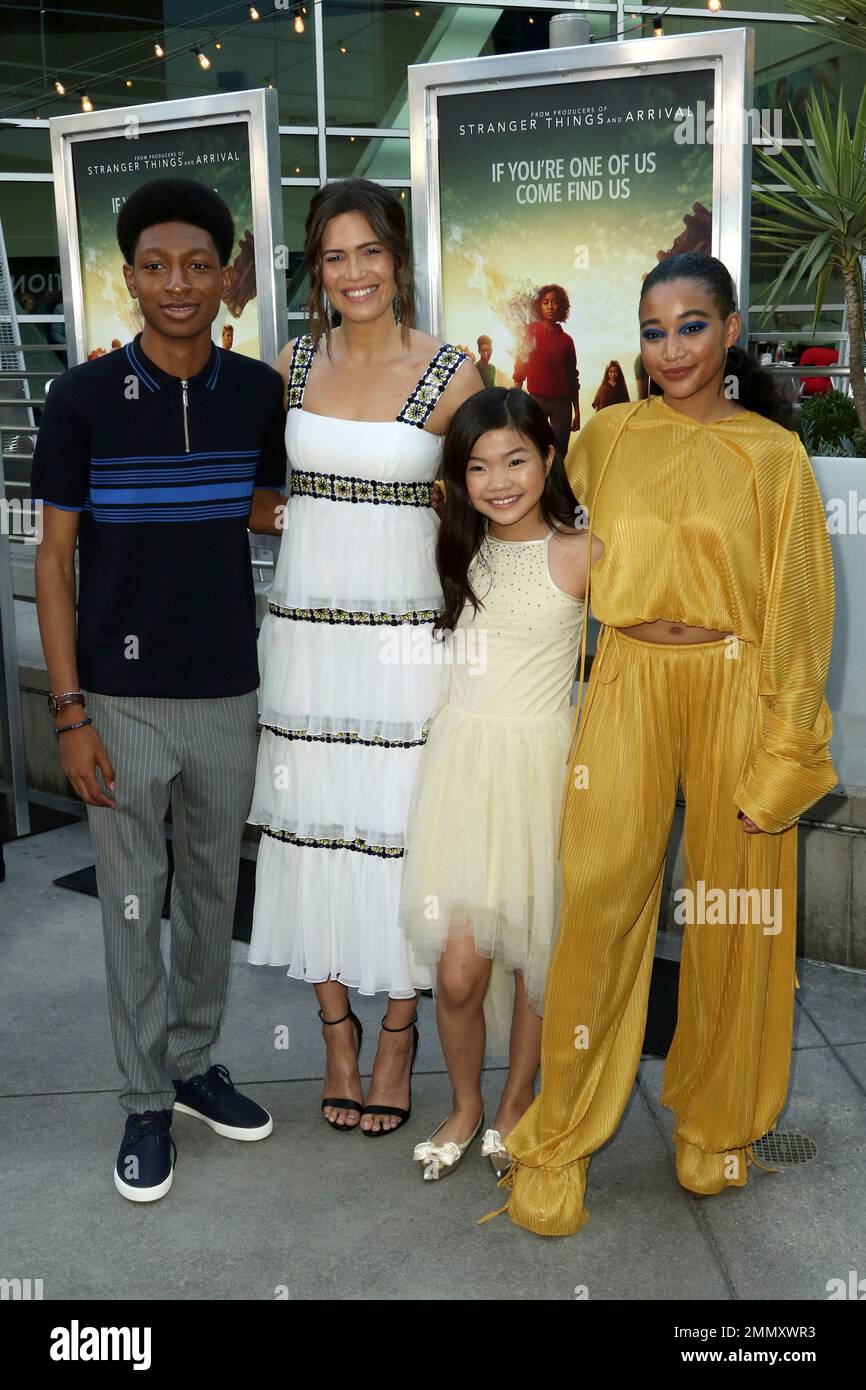 Skylan Brooks, from left, Mandy Moore, Miya Cech and Amandla Stenberg arrive at the LA Premiere ...
