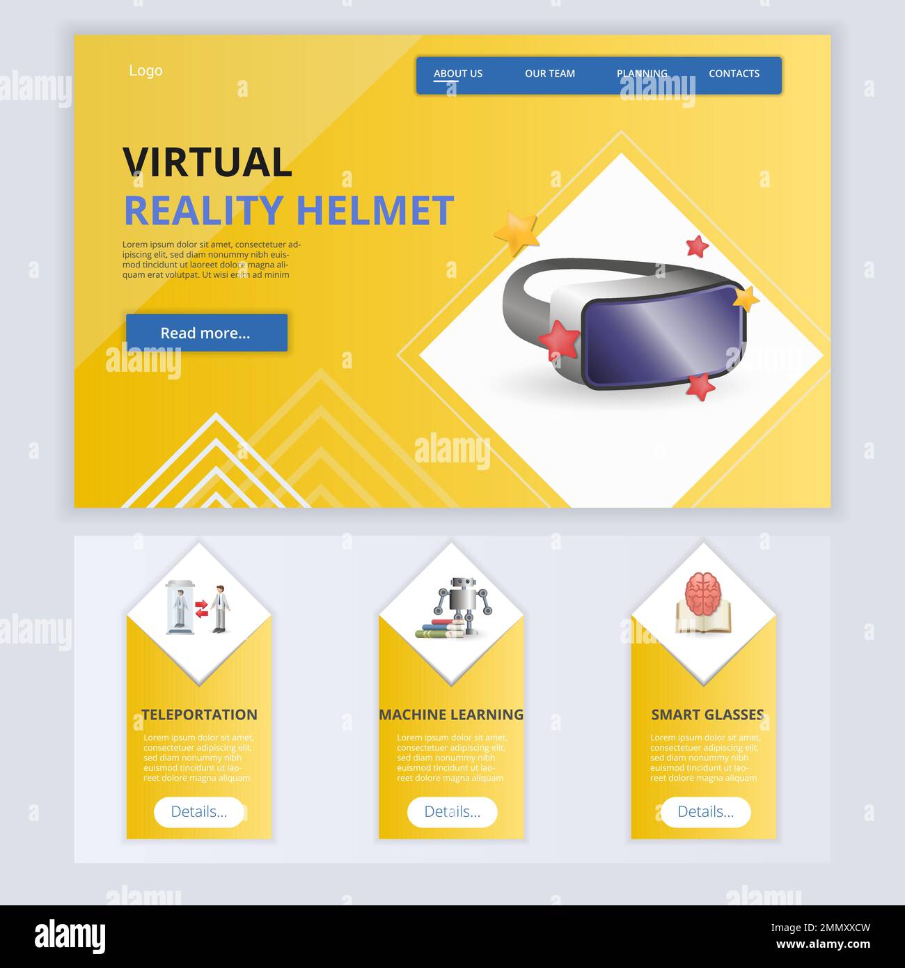 Virtual reality helmet flat landing page website template ...