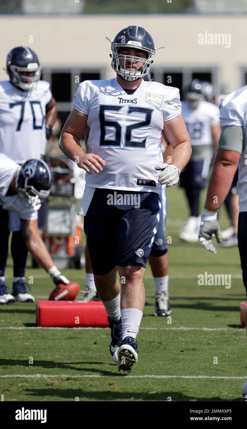 Tennessee Titans offensive guard Corey Levin (62) runs a drill during ...