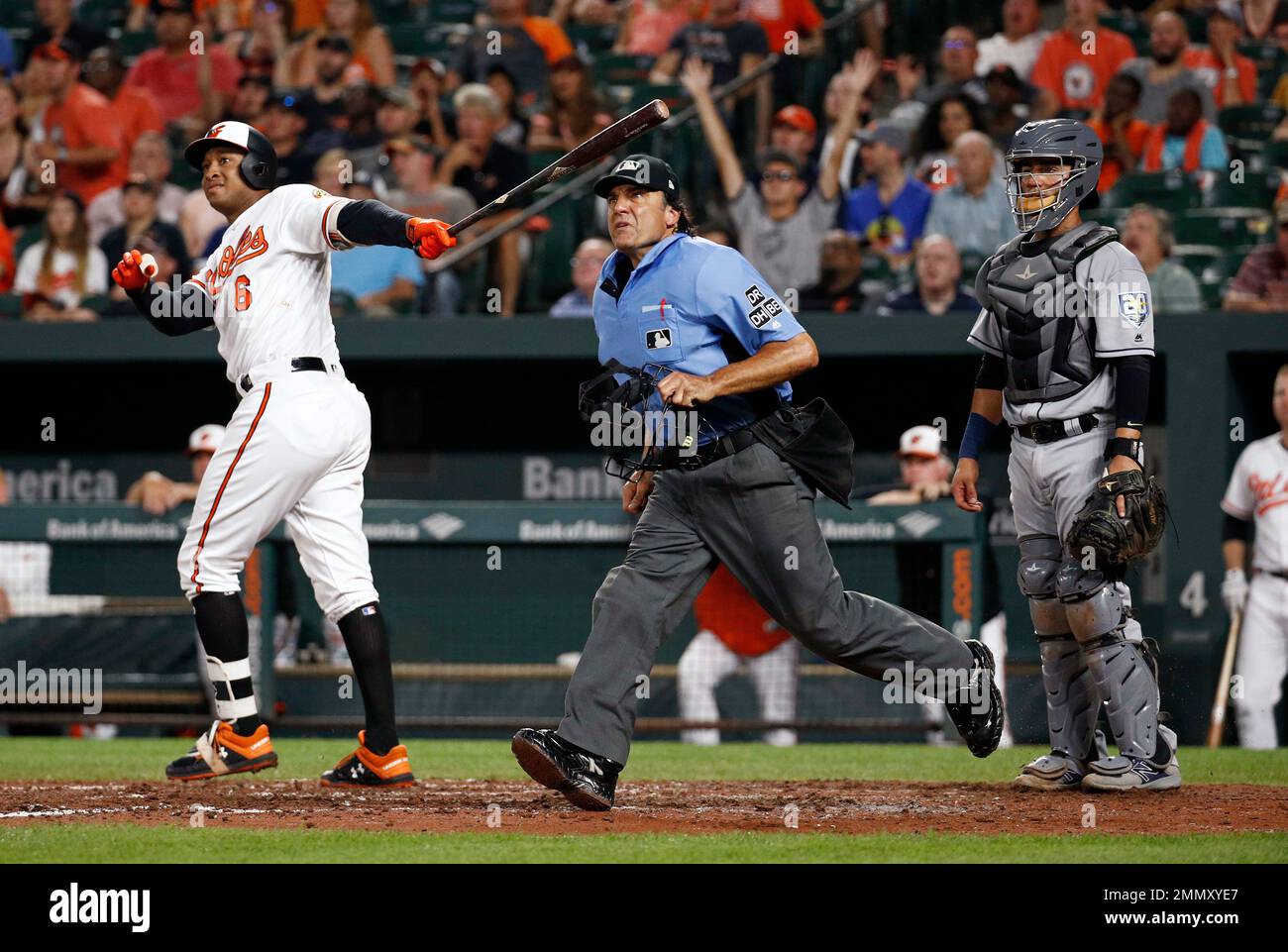 Baltimore Orioles' Jonathan Schoop, umpire Phil Cuzzi and Tampa Bay ...