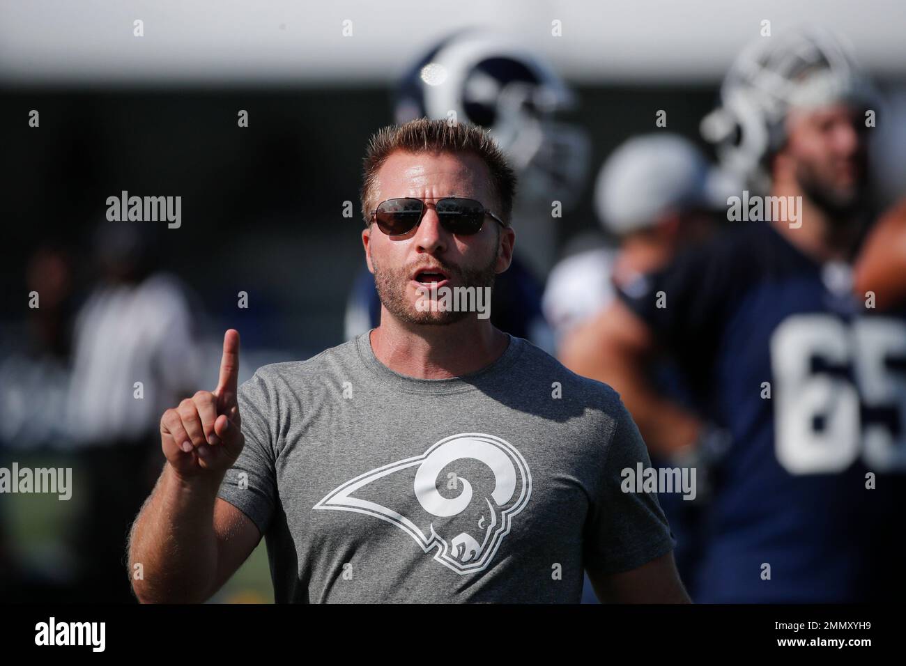 Los Angeles Rams coach Sean McVay walks across the field during the NFL ...