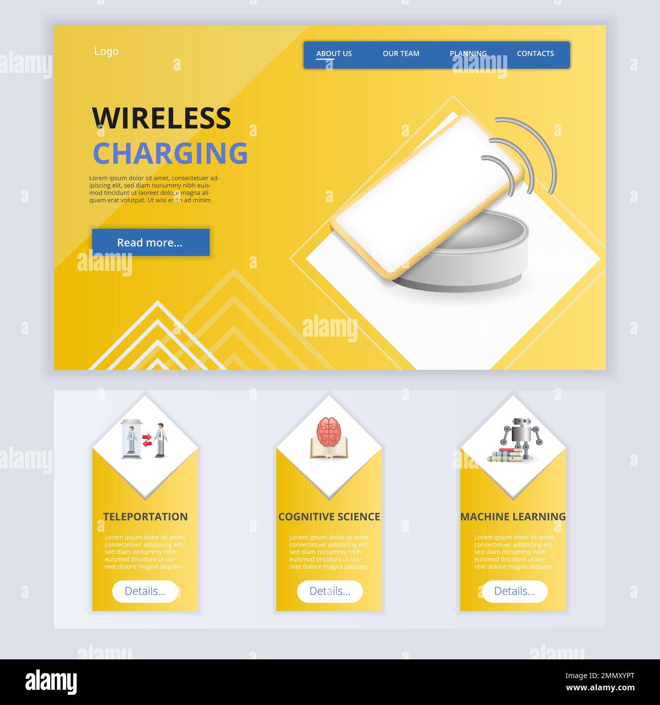 Wireless charging flat landing page website template. Teleportation ...