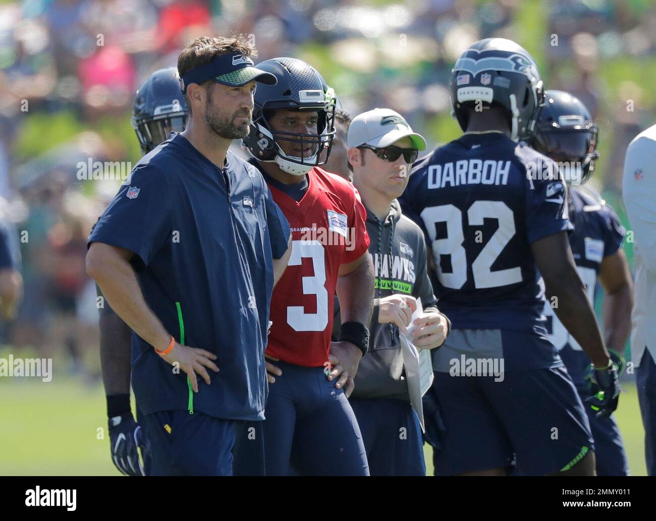 Seattle Seahawks quarterback Russell Wilson (3) stands with offensive ...