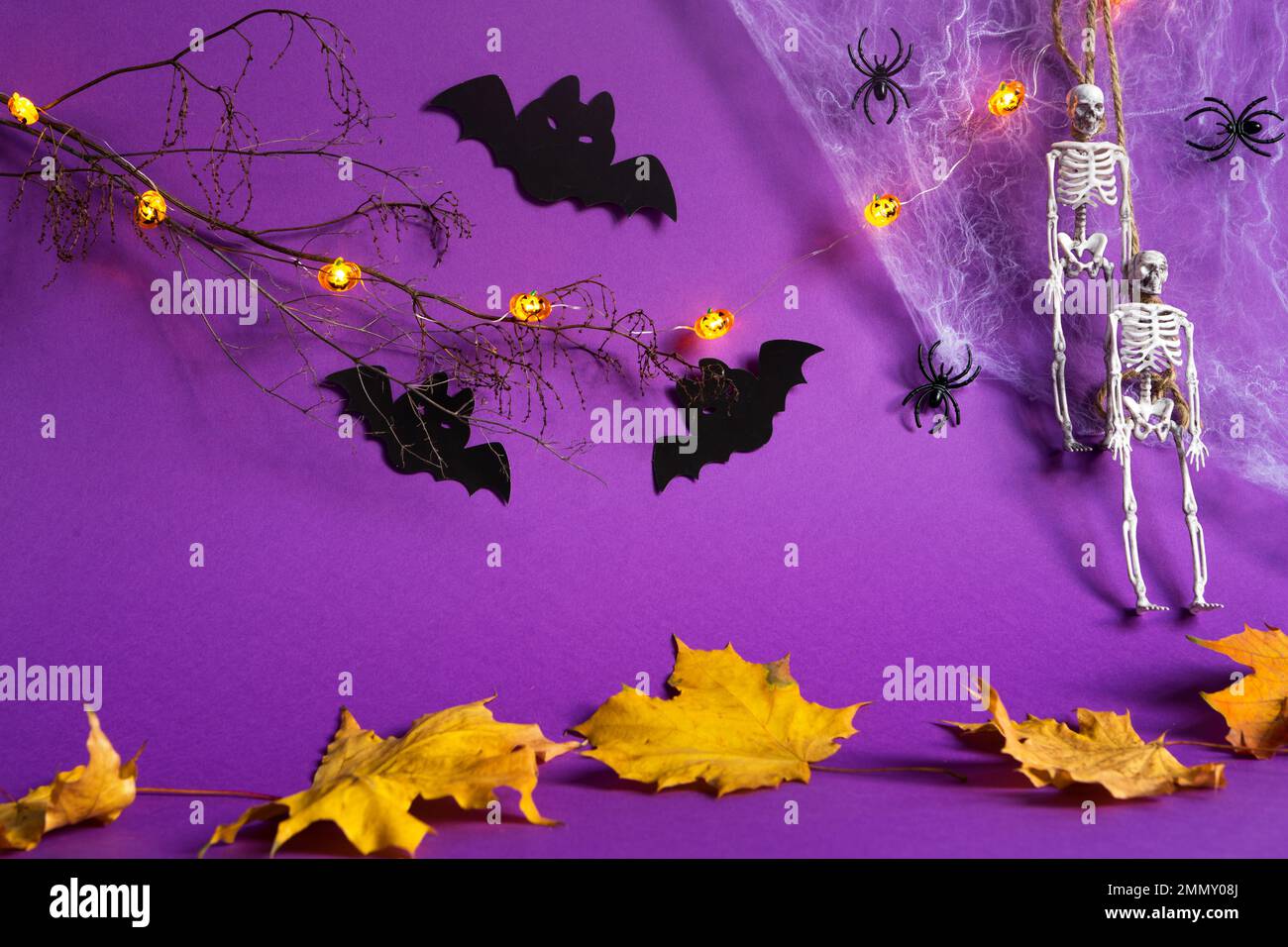 Halloween backgrounds of Jack lantern pumpkin glowing garland, spider ...