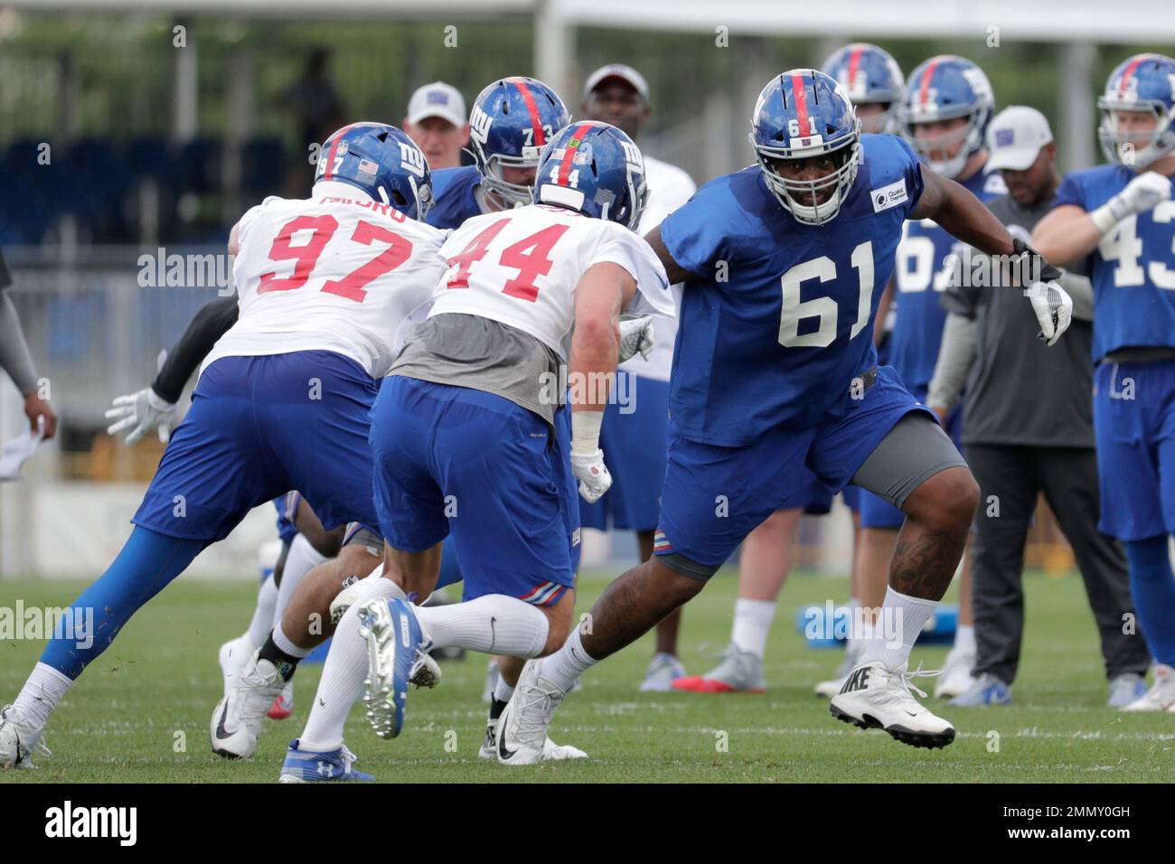 New York Giants offensive tackle Nick Becton (61) runs a drill against ...