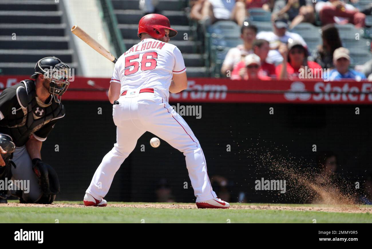 Los Angeles Angels Kole Calhoun avoids a wild pitch from Chicago White ...