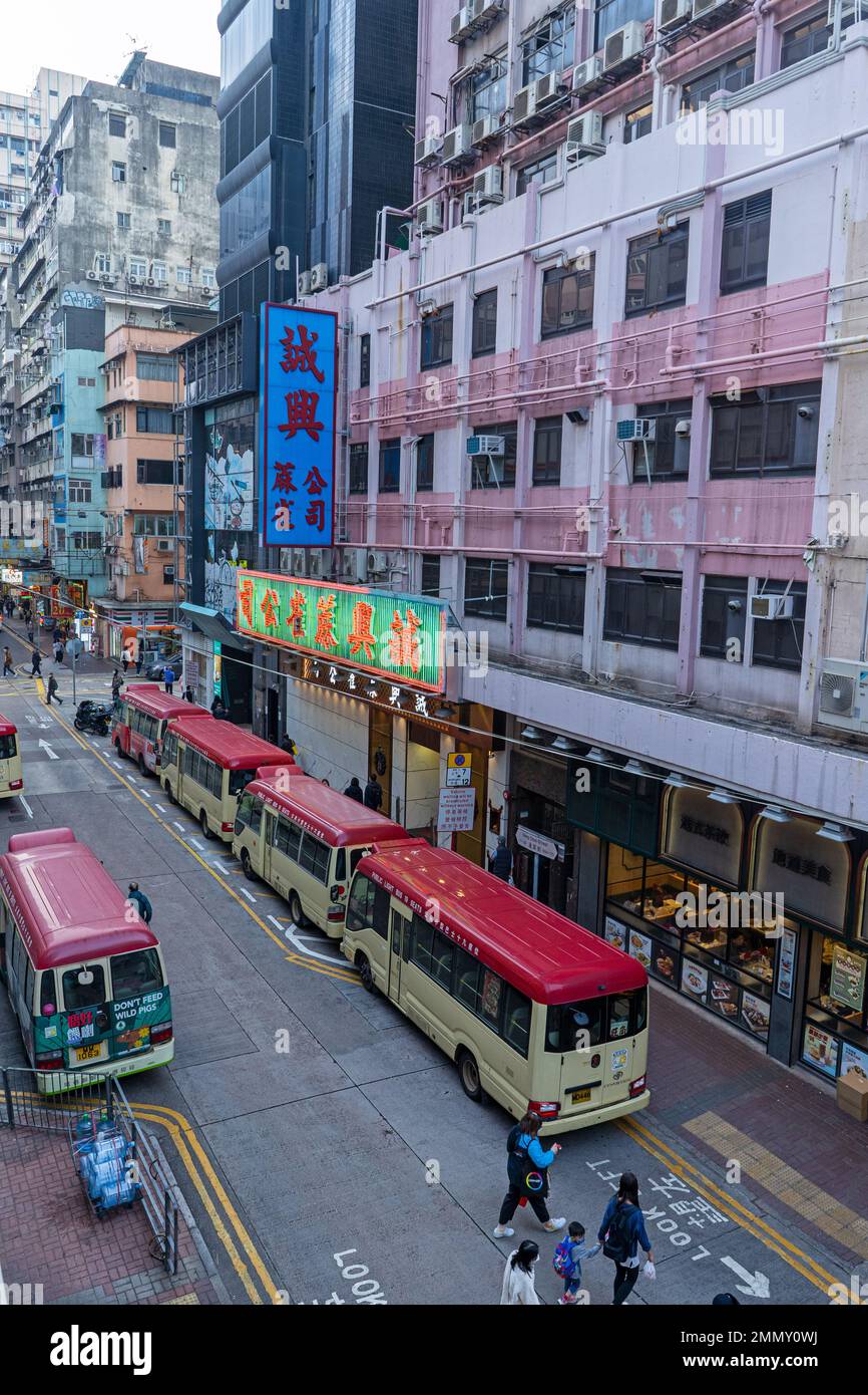Hong Kong - December 2022 - Elevated view of mini bus in Mong Kok Stock ...