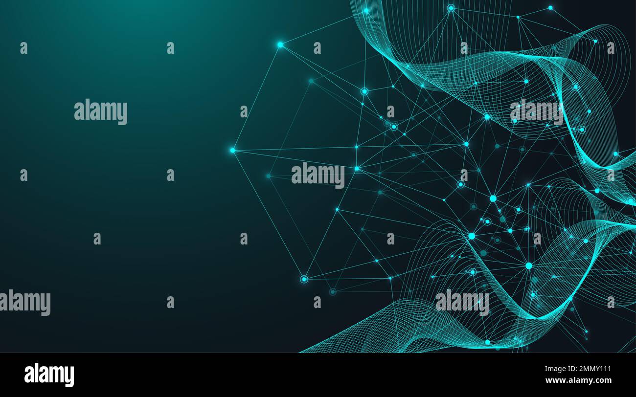 Abstract plexus background with connected lines and dots. Wave flow. Plexus geometric effect Big ...