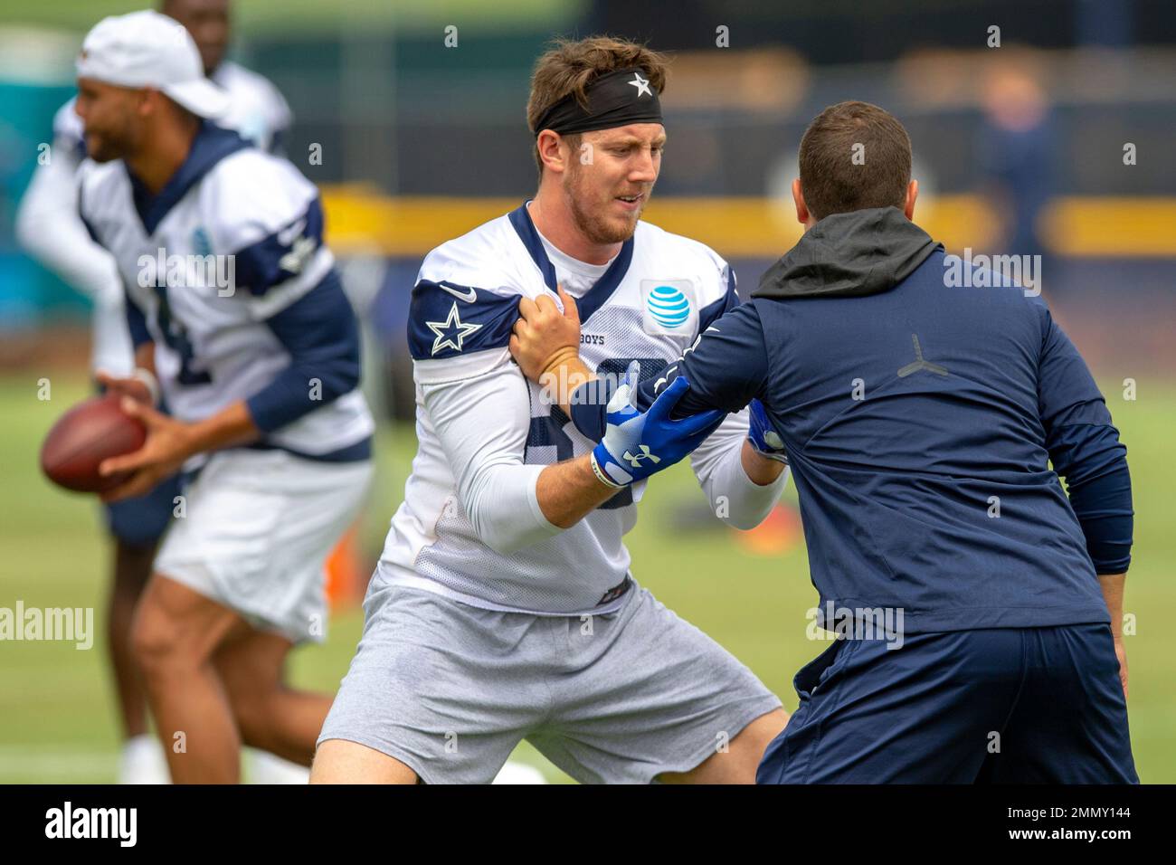 Dallas Cowboys tight end Blake Jarwin, runs a play during Dallas Cowboys' NFL training camp ...
