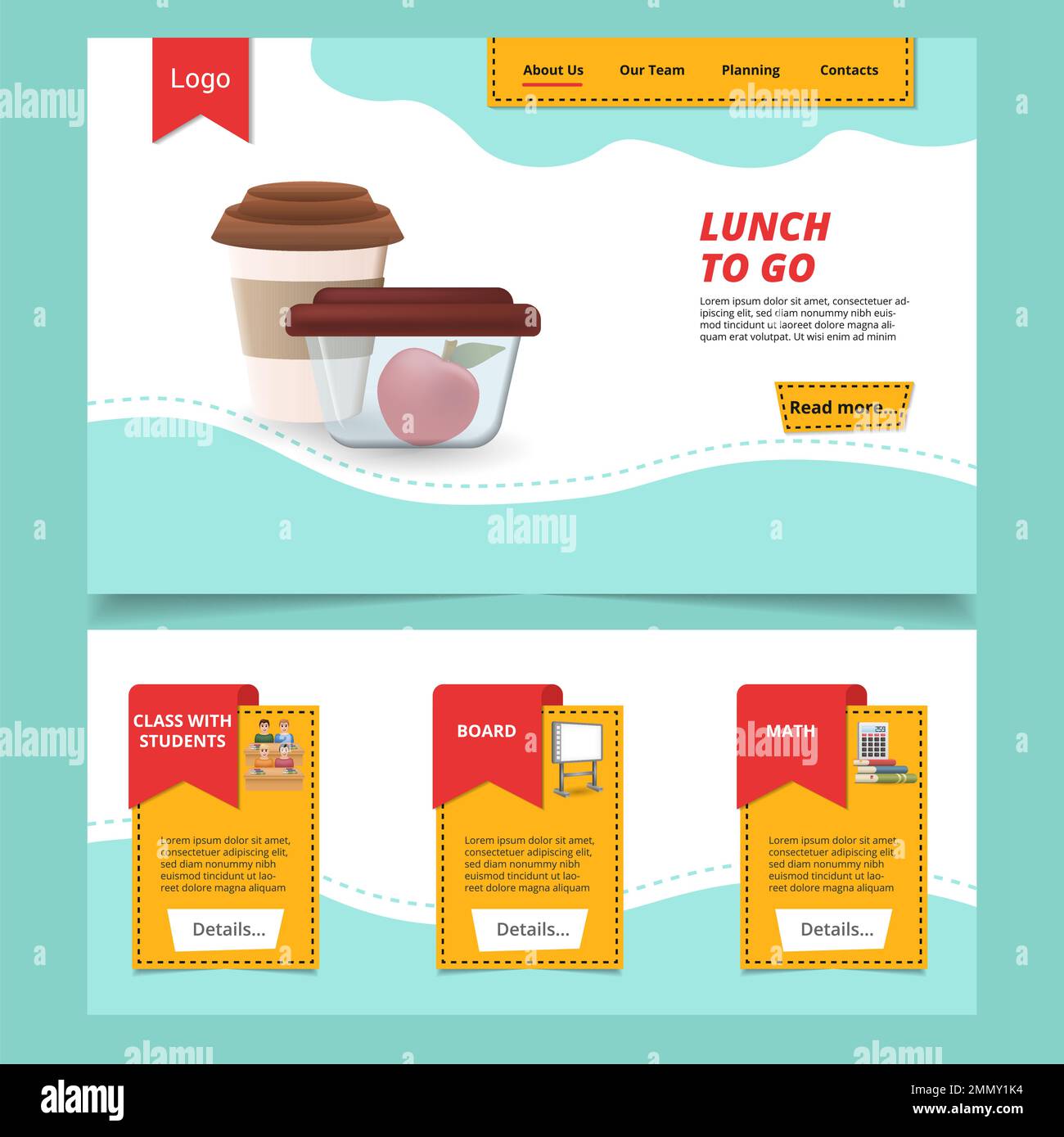 Lunch to go flat landing page website template. Class with students ...
