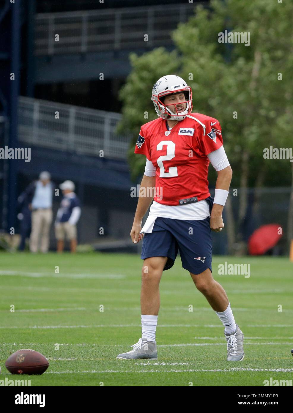 New England Patriots quarterback Brian Hoyer walks on the field during ...