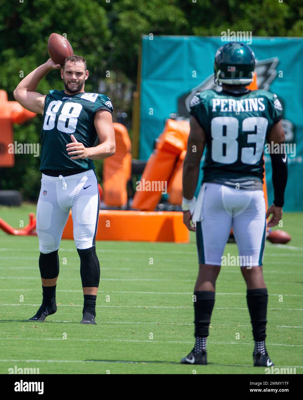Philadelphia Eagles tight end Dallas Goedert (88) throws the ball to ...