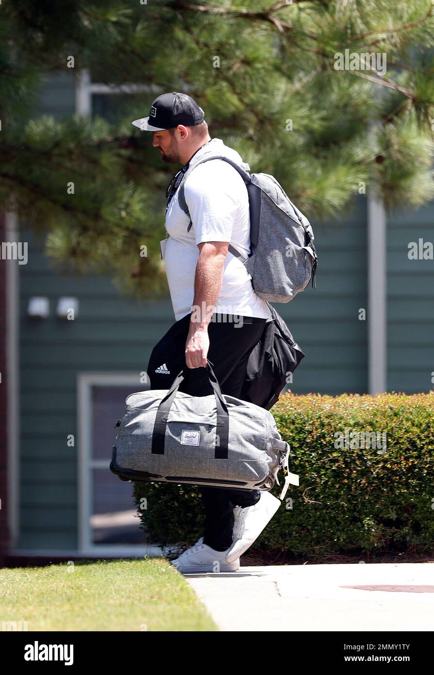 Atlanta Falcons offensive guard Brandon Fusco arrives for NFL football ...