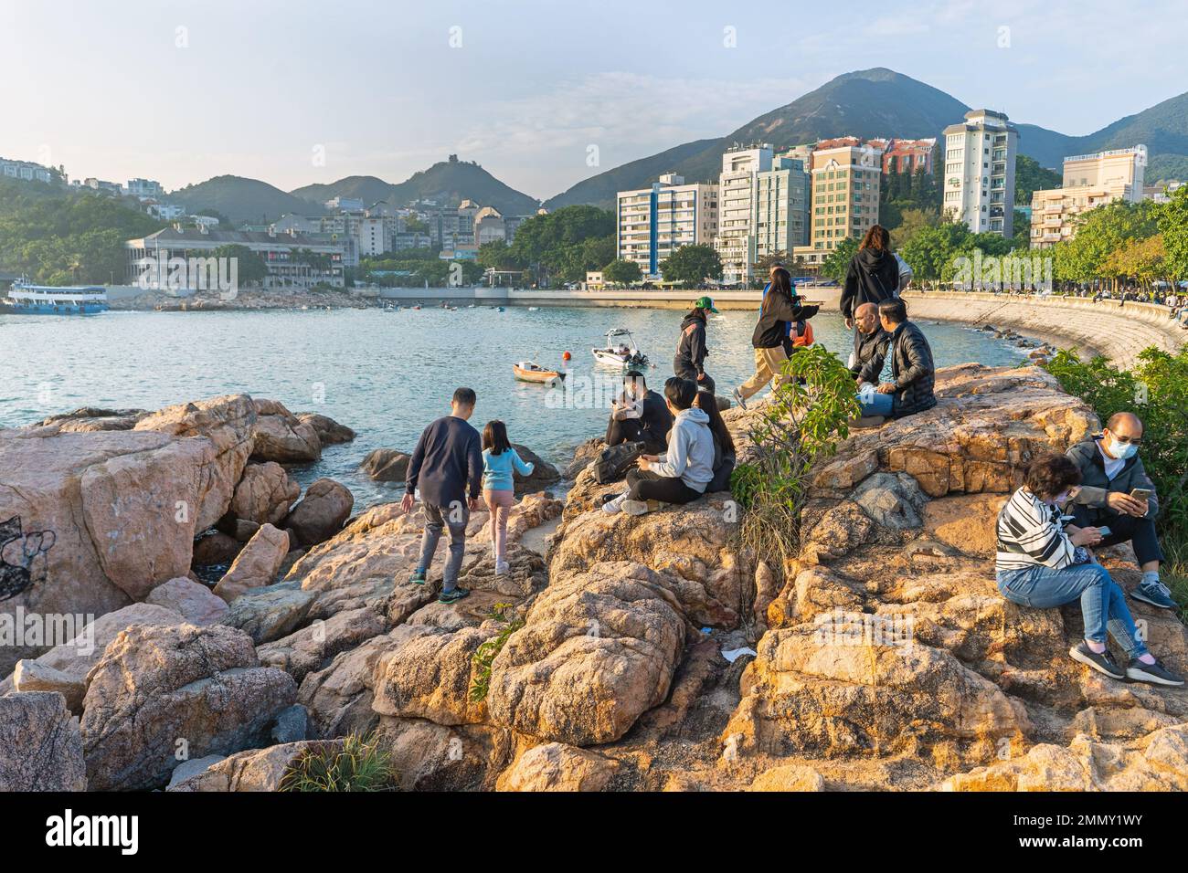 Hong Kong - December 2022 - People enjoying sunset on Stanley main ...