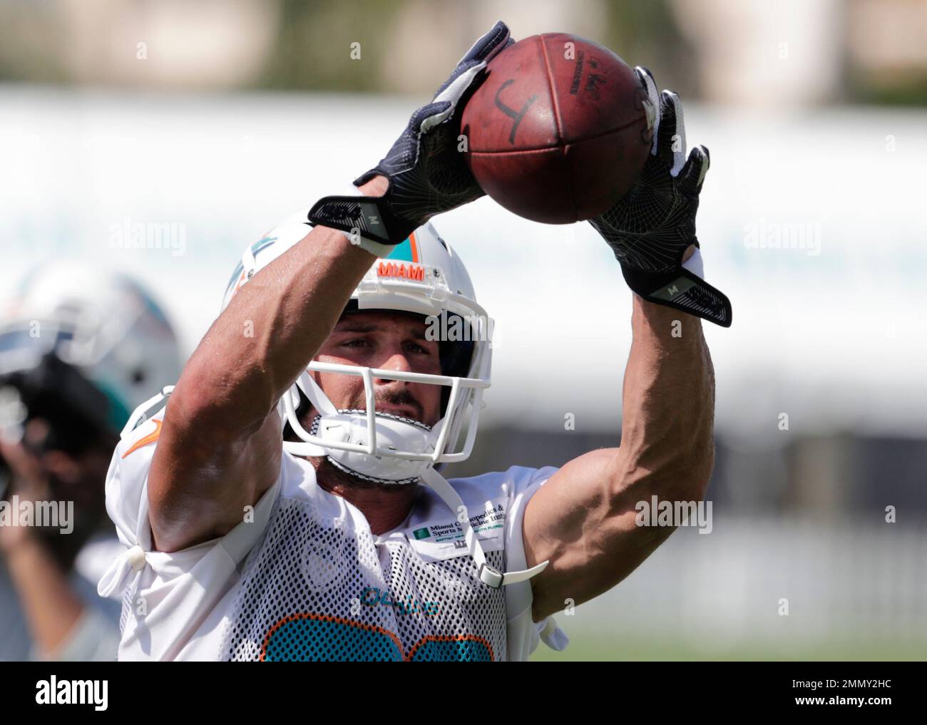 Miami Dolphins wide receiver Danny Amendola reaches for a pass during ...