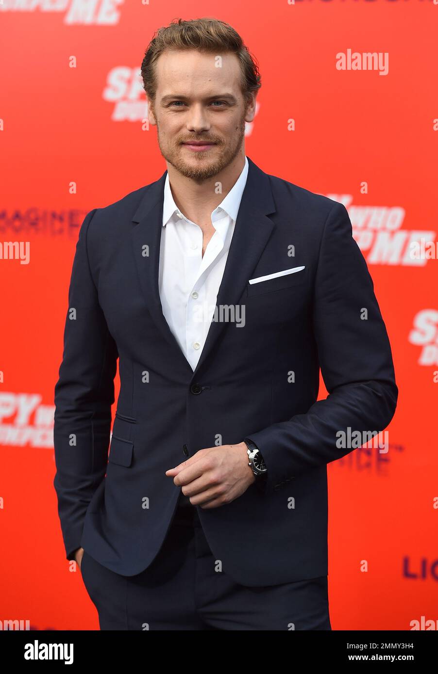 Cast member Sam Heughan arrives at the world premiere of "The Spy Who ...