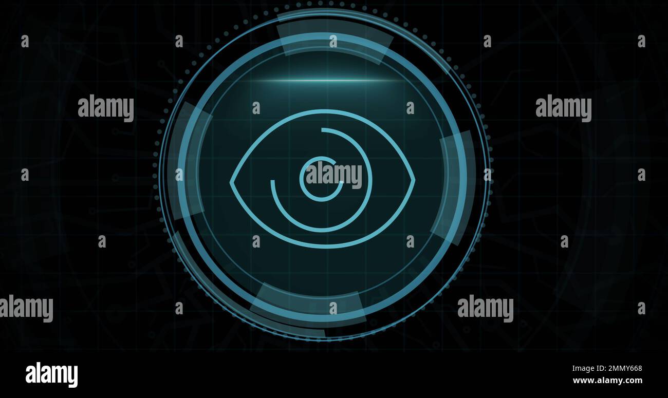 Composition of online security eye icon on black background Stock Photo ...